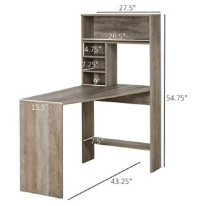 HOMCOM Nordic Style Computer Desk with Hutch and Storage Shelves PC Laptop Writing Table Home Office Workstation, Grey