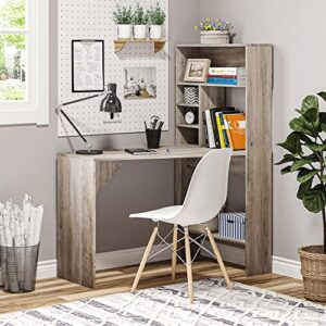 HOMCOM Nordic Style Computer Desk with Hutch and Storage Shelves PC Laptop Writing Table Home Office Workstation, Grey