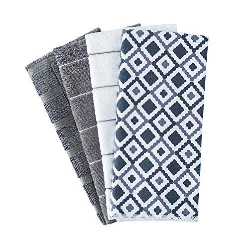 figolo Microfiber Kitchen Towels - Dish Towel Geometry Set of 4, Super Absorbent and Soft, 26 X 18 Inch