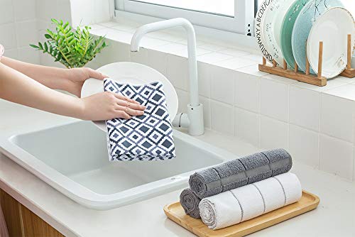 figolo Microfiber Kitchen Towels - Dish Towel Geometry Set of 4, Super Absorbent and Soft, 26 X 18 Inch