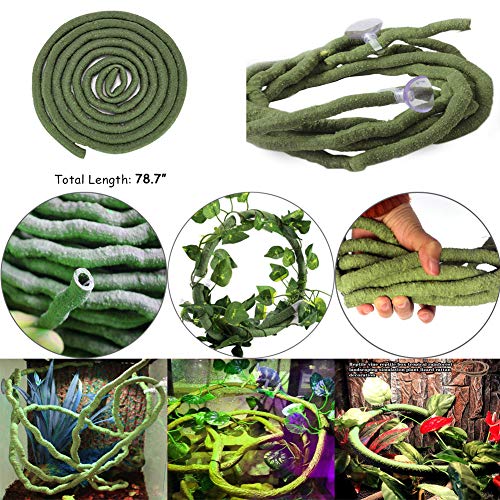 Hamiledyi Lizard Climbing Jungle Vines 9.8FT Flexible Reptile Leaves with Suction Cups Reptile Tank Habitat Decor for Gecko, Snakes,Chameleon,Bearded Dragon