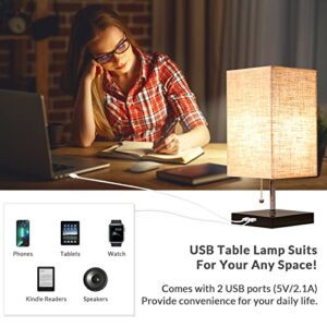 USB Bedside Table Lamp, Siljoy Minimalist Nightstand Lamp Small Lamp Modern Desk Lamp with 2 Double USB Fast Charging Port and Square Fabric Linen Lamp Shade, for Bedrooms Study Living Room, M