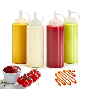 jumbo 4 pcs 32oz squeeze bottle, condiment squeeze bottles,plastic squeeze squirt bottles with twist on cap lids and discrete measurements perfect for ketchup,bbq,sauces,condiments,paint and more