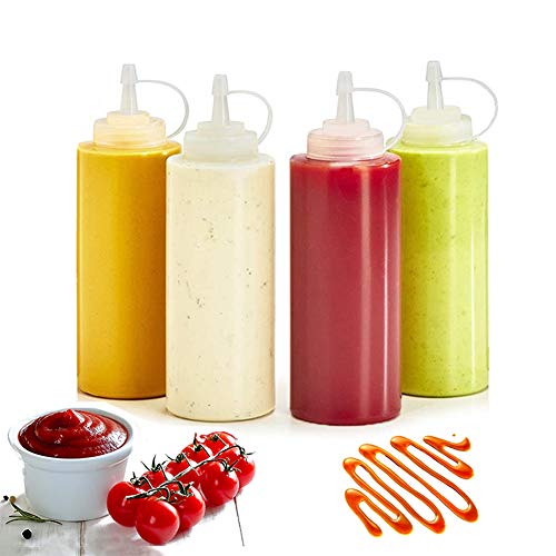 Jumbo 4 PCS 32oz Squeeze Bottle, Condiment Squeeze Bottles,Plastic Squeeze Squirt Bottles with Twist On Cap Lids and Discrete Measurements Perfect for Ketchup,BBQ,Sauces,Condiments,Paint and More