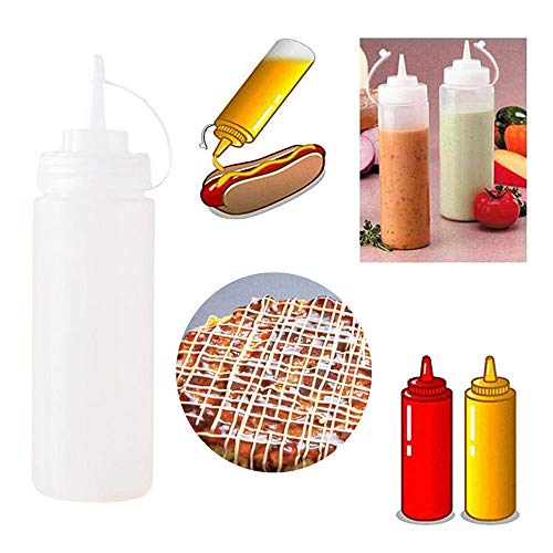 Jumbo 4 PCS 32oz Squeeze Bottle, Condiment Squeeze Bottles,Plastic Squeeze Squirt Bottles with Twist On Cap Lids and Discrete Measurements Perfect for Ketchup,BBQ,Sauces,Condiments,Paint and More