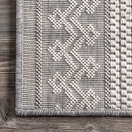 nuLOOM Lowen Tribal Indoor/Outdoor Area Rug, 4' x 6', Light Grey