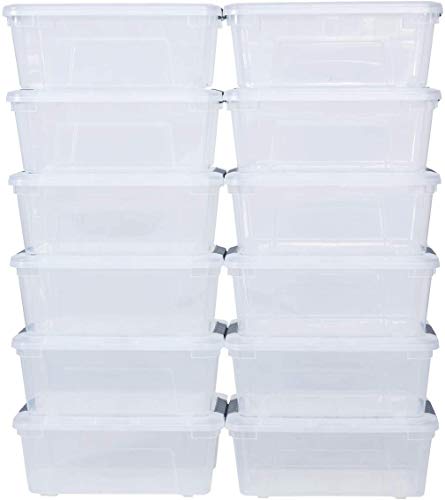 FANTASK 12-Pack Multi-Purpose Storage Box, Storage Organizer Box w/Latching Handle & Lid, 12.7 Quart, Clear Plastic Storage Bins