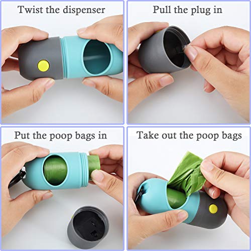 2 Pieces Dog Poop Waste Bag Holder Dispenser with LED Flashlight and 2 Rolls Dog Poop Waste Bags Leak-Proof Dog Waste Bags (Blue)