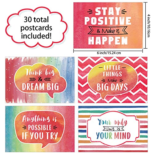 30 Pcs Watercolor Motivational Postcard Teacher for Students, Inspirational Postcards for Kids, Positive Encouragement Themed Blank Quote Cards, Note Postcard for Classroom School