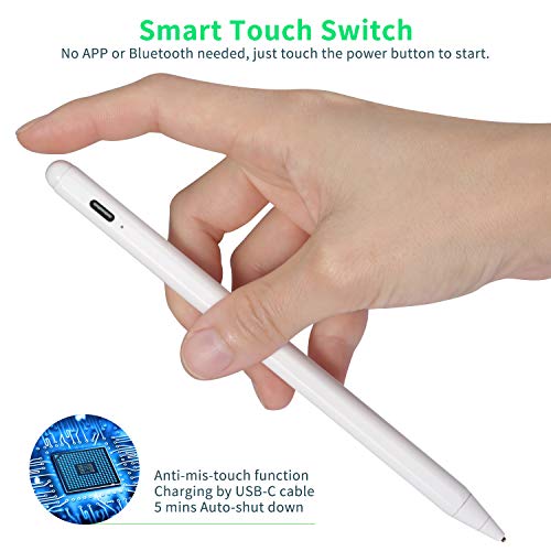 Electronic Stylus for iPad 5th Generation 9.7" 2017 Pencil,Type-C Rechargeable Active Capacitive Pencil Compatible with Apple iPad 5th Gen 9.7-inch Stylus Pens,Good on iPad Drawing Pens,White