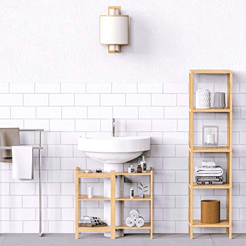 Wisuce 3 Tier Corner Shelf, 100% Real Bamboo Shower Corner Shelves Free Standing Shelf Storage Organizer for Bathroom Living Room Kitchen