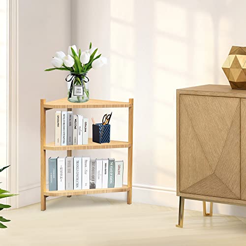 Wisuce 3 Tier Corner Shelf, 100% Real Bamboo Shower Corner Shelves Free Standing Shelf Storage Organizer for Bathroom Living Room Kitchen