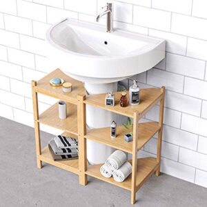 Wisuce 3 Tier Corner Shelf, 100% Real Bamboo Shower Corner Shelves Free Standing Shelf Storage Organizer for Bathroom Living Room Kitchen