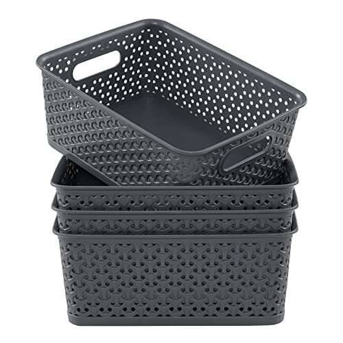 Farmoon 4 Packs Plastic Weave Storage Baskets, Small Pantry Organinzier Bin