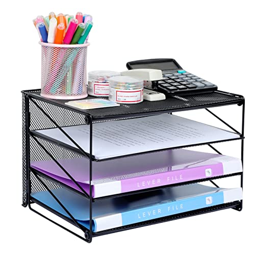 Veesun Paper Letter Tray Organizer, Mesh Desk File Organizer Holder 3 Tier, Black Paper Desktop Organizer