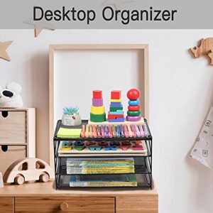 Veesun Paper Letter Tray Organizer, Mesh Desk File Organizer Holder 3 Tier, Black Paper Desktop Organizer