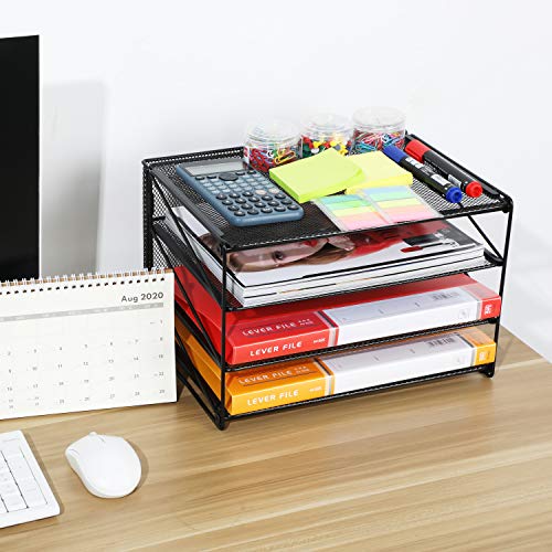 Veesun Paper Letter Tray Organizer, Mesh Desk File Organizer Holder 3 Tier, Black Paper Desktop Organizer