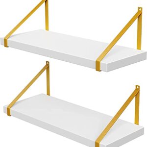 AMADA HOMEFURNISHING Floating Shelves Wall Mounted, White Wall Shelf for Bathroom, Living Room, Bedroom, Kitchen, Shelves for Wall Decor, Set of 2 - AMFS11