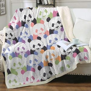 sleepwish kids panda fleece throw blanket child soft gray soft warm sherpa blanket colorful pop art panda bear blanket for adults women cozy fluffy warm and fuzzy blankets and throws (50"x60")