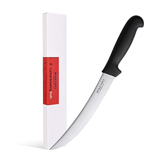 BOLEXINO 8 Inch Steak Knives, Curved Breaking Knife, Long Butcher Breaking slicer, Chef's Meat Cutting Knife, High-carbon Stainless Steel Cimeter Scimitar Knife With ergonomic handle