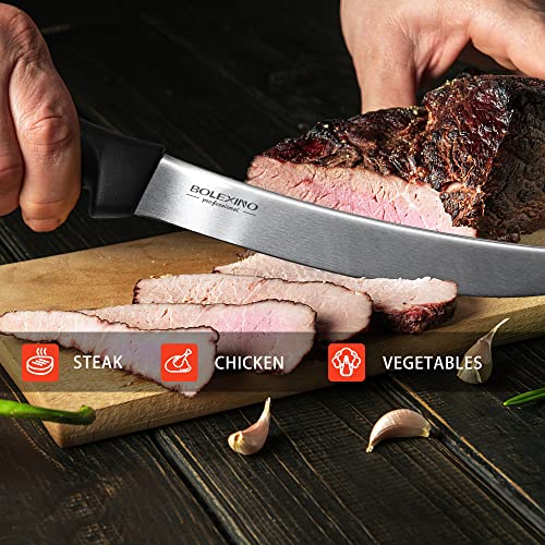 BOLEXINO 8 Inch Steak Knives, Curved Breaking Knife, Long Butcher Breaking slicer, Chef's Meat Cutting Knife, High-carbon Stainless Steel Cimeter Scimitar Knife With ergonomic handle