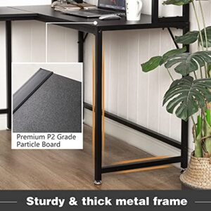 Becko US L Shaped Desk Computer Desk Corner Desk with Hutch Storage Shelves Modern Home Office Desk Writing Workstation for Home Office (Black)