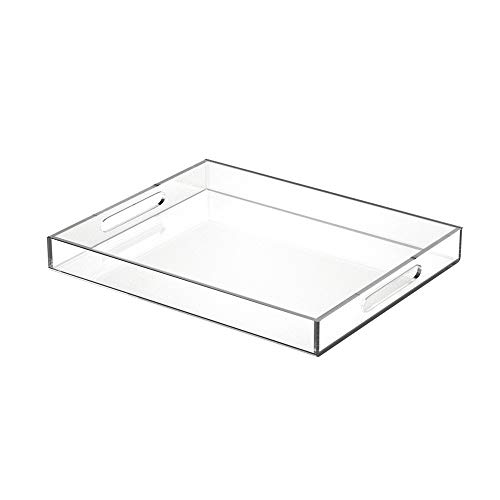 NIUBEE Acrylic Serving Tray 11x14 Inches -Spill Proof- Clear Decorative Tray Organiser for Ottoman Coffee Table Countertop with Handles