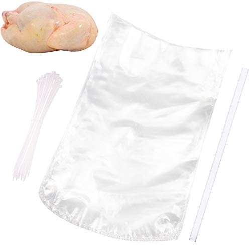 Morepack Poultry Shrink Bags,100 Pack 10x16 Inches Clear Poultry Heat Shrink Bags BPA Free Freezer Safe With 100 Zip Ties for Chickens,Rabbits