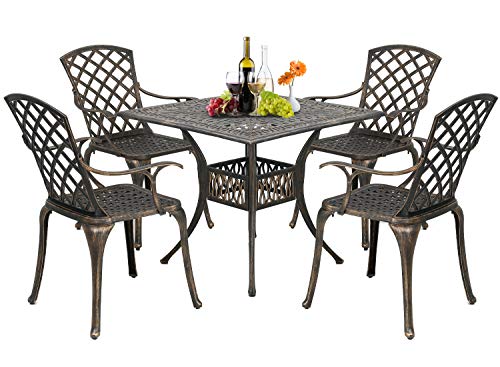 FDW Table Chat Weather Resistant Set Chairs Set of 4 Wrought Iron Patio Furniture Outdoor Dining, Bronze