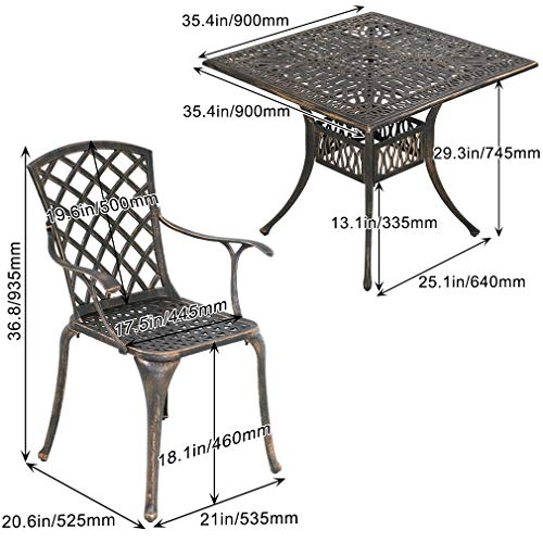 FDW Table Chat Weather Resistant Set Chairs Set of 4 Wrought Iron Patio Furniture Outdoor Dining, Bronze