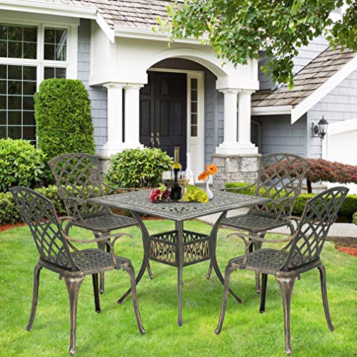 FDW Table Chat Weather Resistant Set Chairs Set of 4 Wrought Iron Patio Furniture Outdoor Dining, Bronze