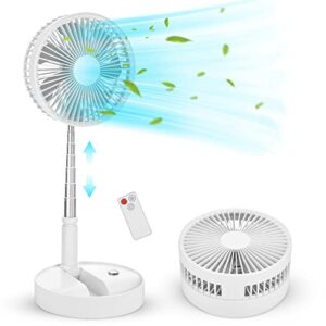 lipety portable standing fan with remote controller, 7.5" foldable desk fan, 7200mah & usb quiet fan, mini floor fan, telescopic pedestal fans for personal bedroom office fishing camping (white)