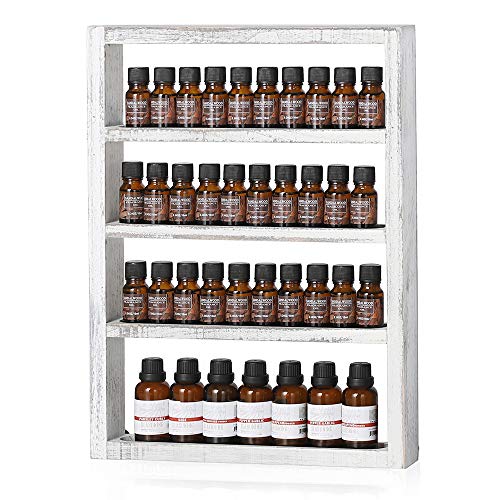 LIANTRAL Essential Oil Storage, Essential Oil Shelf Wall Mounted Wooden Display Shelf Rack for Essential Oils & Nail Polish, Rustic Grey White