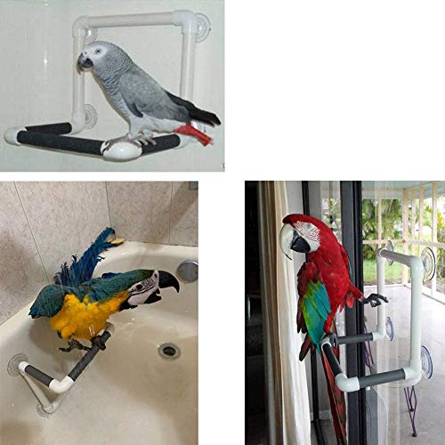 Keersi Bird Portable Suction Cup Shower Perch Window Wall Stand Platform for Medium Large Parrot Macaw African Greys Amazon Cockatoo Parakeet Cockatiel Conure Budgie Lovebirds Finch Canary Bath Toy