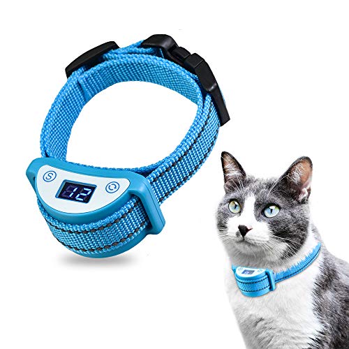 Paipaitek Cat Shock Collar,Automatic Trainer Collar for Cats Prevent Meowing Designed,Sound Vibrate and Shock 3 Working Modes for Cats and Kittens - Waterproof & Rechargeable