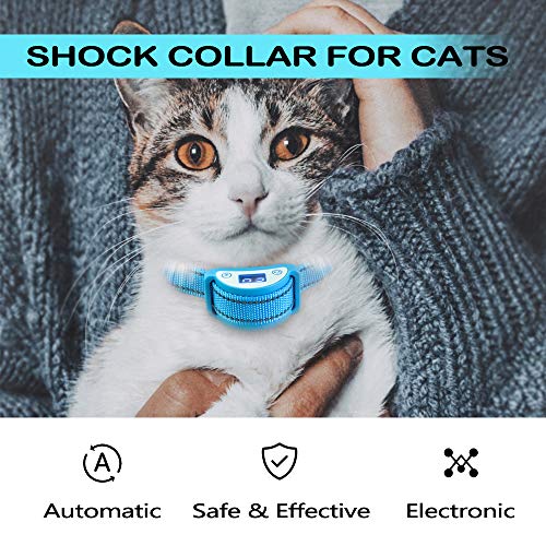 Paipaitek Cat Shock Collar,Automatic Trainer Collar for Cats Prevent Meowing Designed,Sound Vibrate and Shock 3 Working Modes for Cats and Kittens - Waterproof & Rechargeable