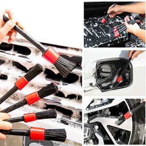 20 Pieces Auto Detailing Brush Set - 5 Different Sizes Premium Natural Boar Hair Mixed Fiber Plastic Handle Automotive Detail Brushes for Cleaning Wheels, Engine, Emblems, Air Vents, Car, Motorcy