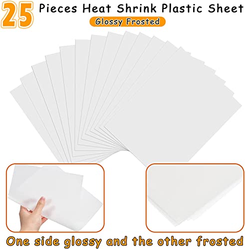 OFNMY 125 Pieces Heat Shrink Plastic Sheet Kit with 25 PCS Shrinky Art Paper and 100 PCS Keychains for Kids Creative Craft Marking, Homemade Shrinky Dinks, Handprint Keychains for Christmas