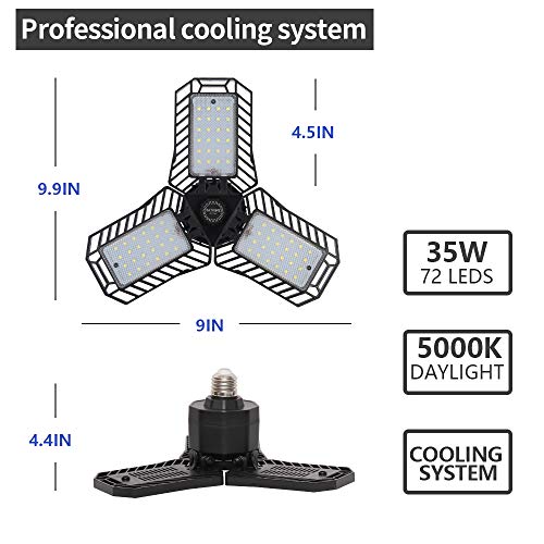 nathome led Garage Light,72 LED (70W Equivalent) Garage Lighting/Daylight 5000K AC110V/Aluminum Cooling System/deformable Leaf Garage Light, Indoor use Shop Lights,Workshop Light (Eqv 70W 5000K)