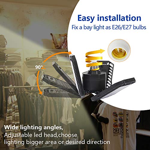 nathome led Garage Light,72 LED (70W Equivalent) Garage Lighting/Daylight 5000K AC110V/Aluminum Cooling System/deformable Leaf Garage Light, Indoor use Shop Lights,Workshop Light (Eqv 70W 5000K)