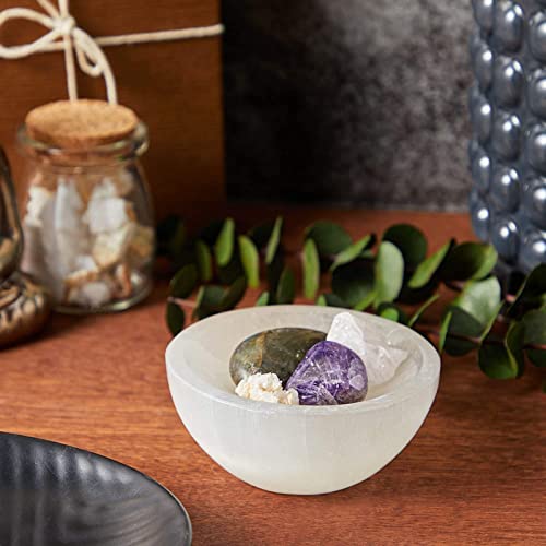 WellBrite 4-Inch Selenite Charging Bowl for Cleansing, Recharging Crystals and Healing Stones, Meditation, Spiritual Awareness, Positive Energy, Witchcraft Supplies, Home Decor