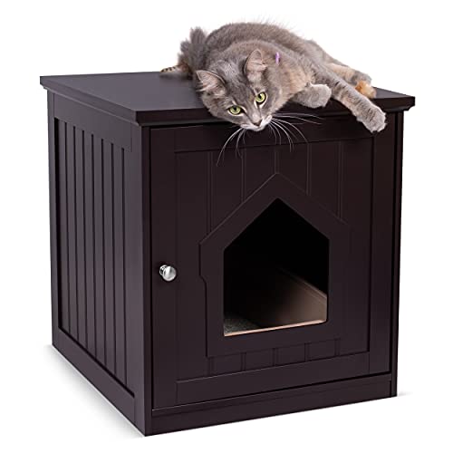 BirdRock Home Decorative Cat House & Side Table - Cat Home Covered Nightstand - Indoor Pet Crate - Litter Box Enclosure - Hooded Hidden Pet Box - Cats Furniture Cabinet - Kitty Washroom