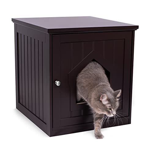 BirdRock Home Decorative Cat House & Side Table - Cat Home Covered Nightstand - Indoor Pet Crate - Litter Box Enclosure - Hooded Hidden Pet Box - Cats Furniture Cabinet - Kitty Washroom