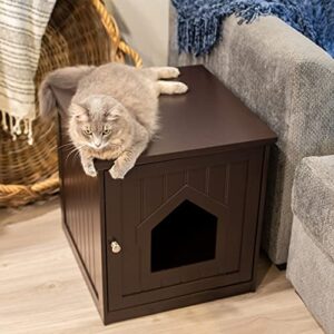 BirdRock Home Decorative Cat House & Side Table - Cat Home Covered Nightstand - Indoor Pet Crate - Litter Box Enclosure - Hooded Hidden Pet Box - Cats Furniture Cabinet - Kitty Washroom