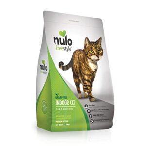 nulo freestyle indoor cat & kitten food, premium grain-free dry small bite kibble, all natural animal protein recipe with bc30 probiotic for digestive health support, duck,4pounds (packaging may vary)