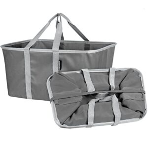 clevermade collapsible fabric laundry baskets - foldable pop-up storage container organizer bags - large rectangular space saving clothes hamper tote with carry handles, pack of 2, charcoal