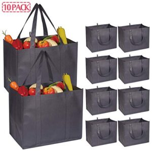 10 Pack Reusable Grocery Bags Extra Large Super Strong Heavy Duty Shopping Tote Bags with Reinforced Handles, Grey