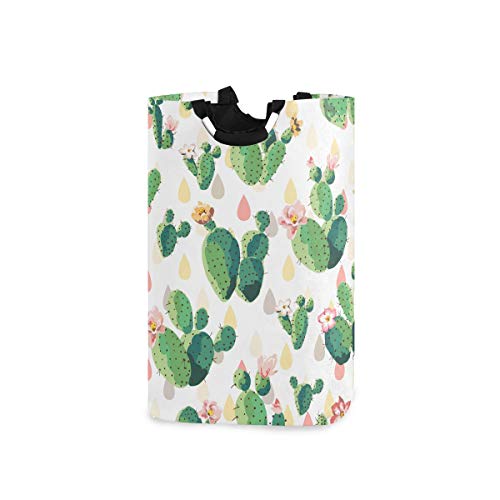 RunningBear Laundry Basket Washing Clothes Hamper - Watercolor Cactus Collapsible Laundry Hamper Large Capacity Laundry Tote for Bathroom, Bedroom