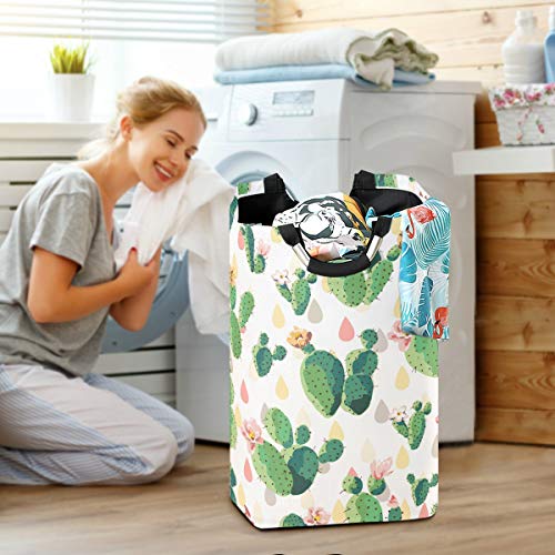 RunningBear Laundry Basket Washing Clothes Hamper - Watercolor Cactus Collapsible Laundry Hamper Large Capacity Laundry Tote for Bathroom, Bedroom