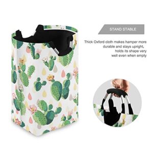 RunningBear Laundry Basket Washing Clothes Hamper - Watercolor Cactus Collapsible Laundry Hamper Large Capacity Laundry Tote for Bathroom, Bedroom